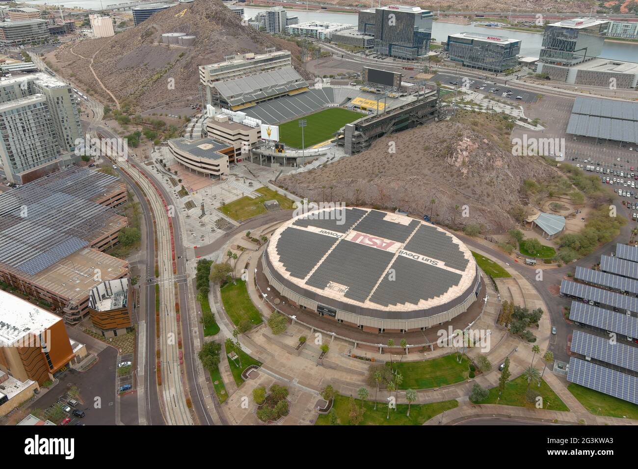 An aerial view of Sun Devil Stadium and Desert Financial Arena on the ...
