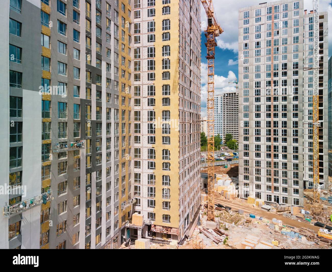 Day at the construction site. New high rise buildings development Stock ...