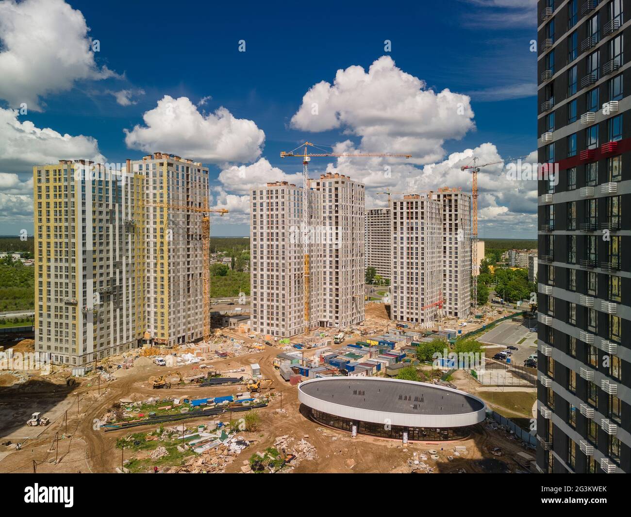 Construction site of the new high-rise buildings. Aerial photo of the ...