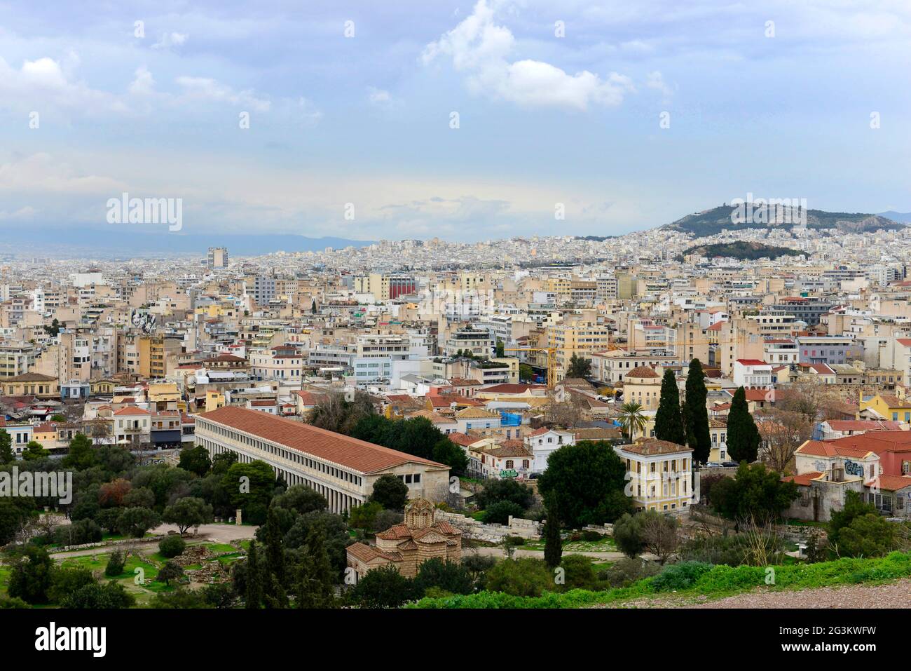View of the old town of Athens with newer neighborhoods in the ...