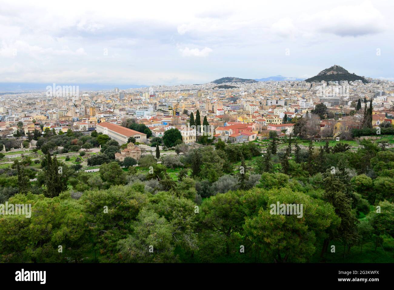 View of the old town of Athens with newer neighborhoods in the ...