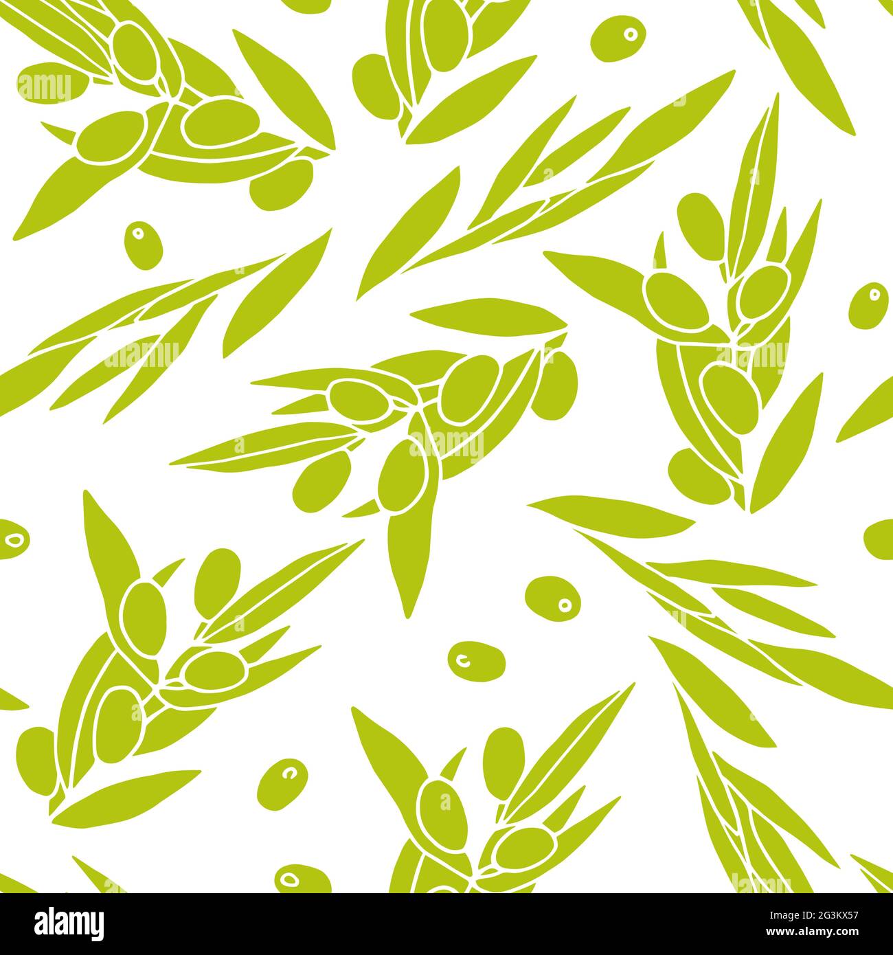 Seamless pattern Olives. Green Outline olive branches isolated on white ...