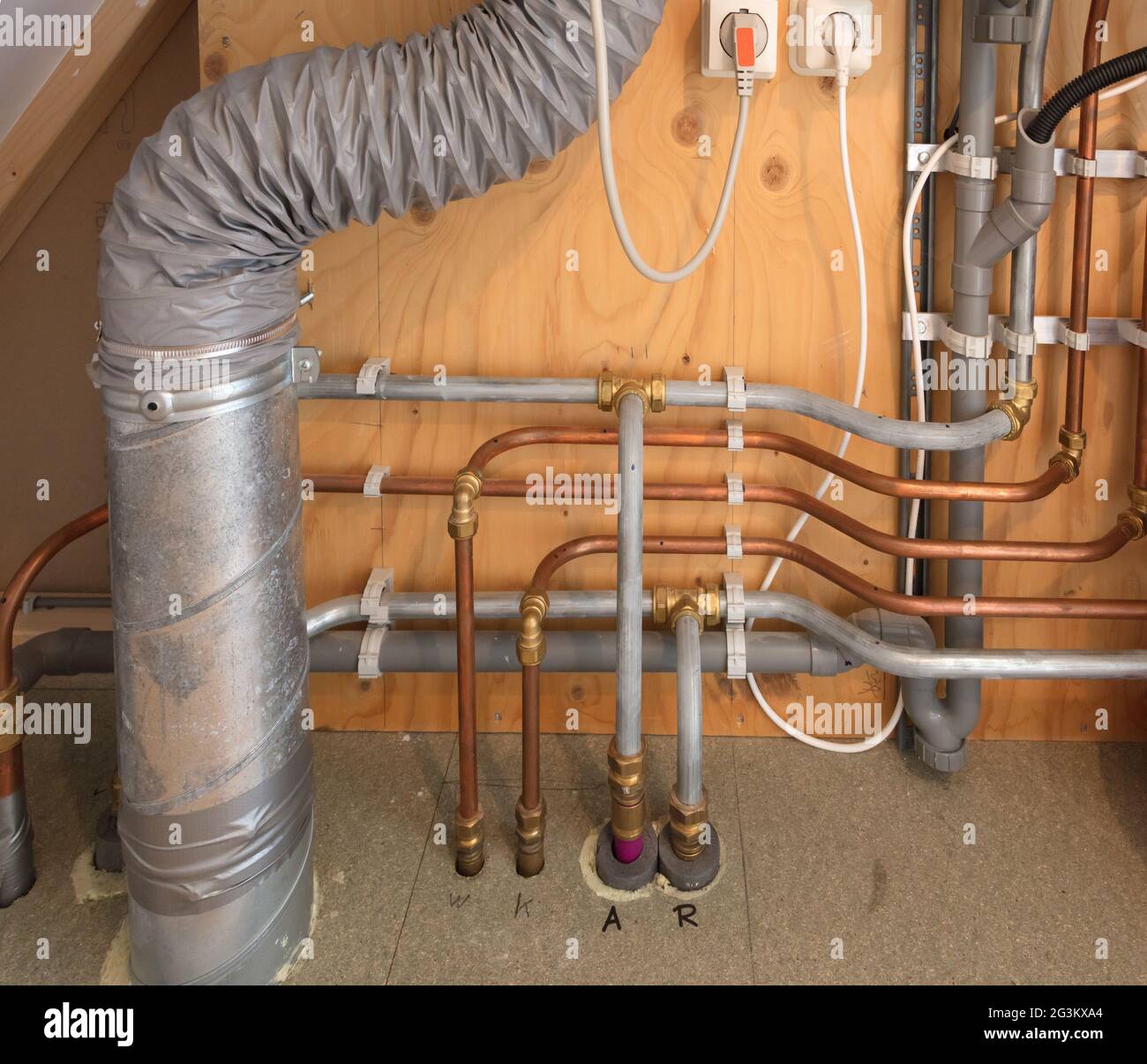 Pipe system in a house Stock Photo - Alamy