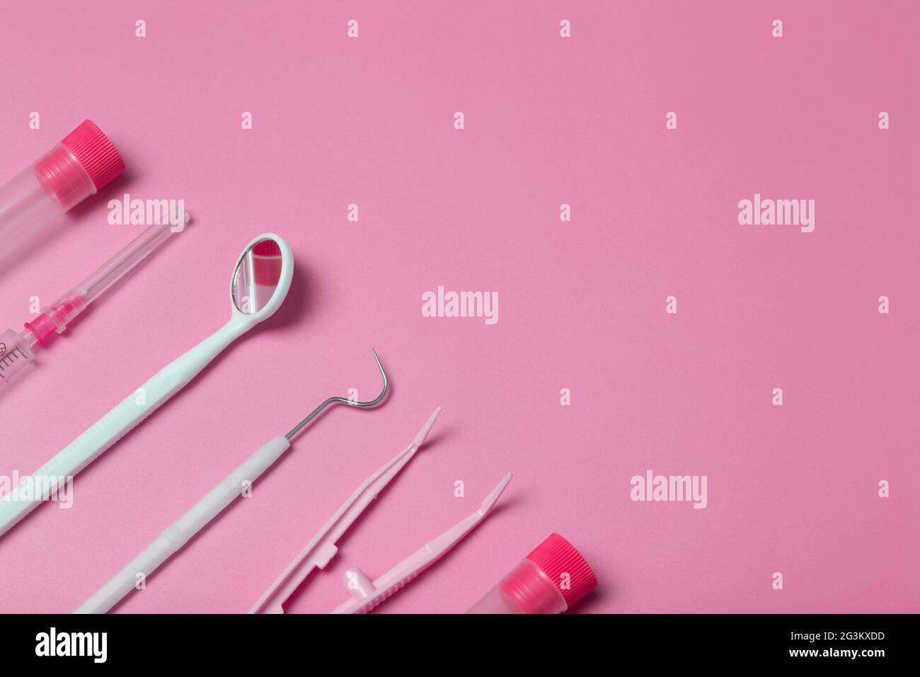 Medical instruments, devices and items on the colored table in the ...