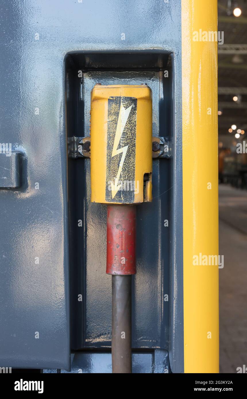 Power cables connecting train carriages Stock Photo - Alamy