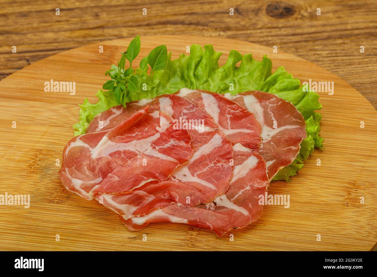 Delicous Smoked pork neck slices snack Stock Photo - Alamy