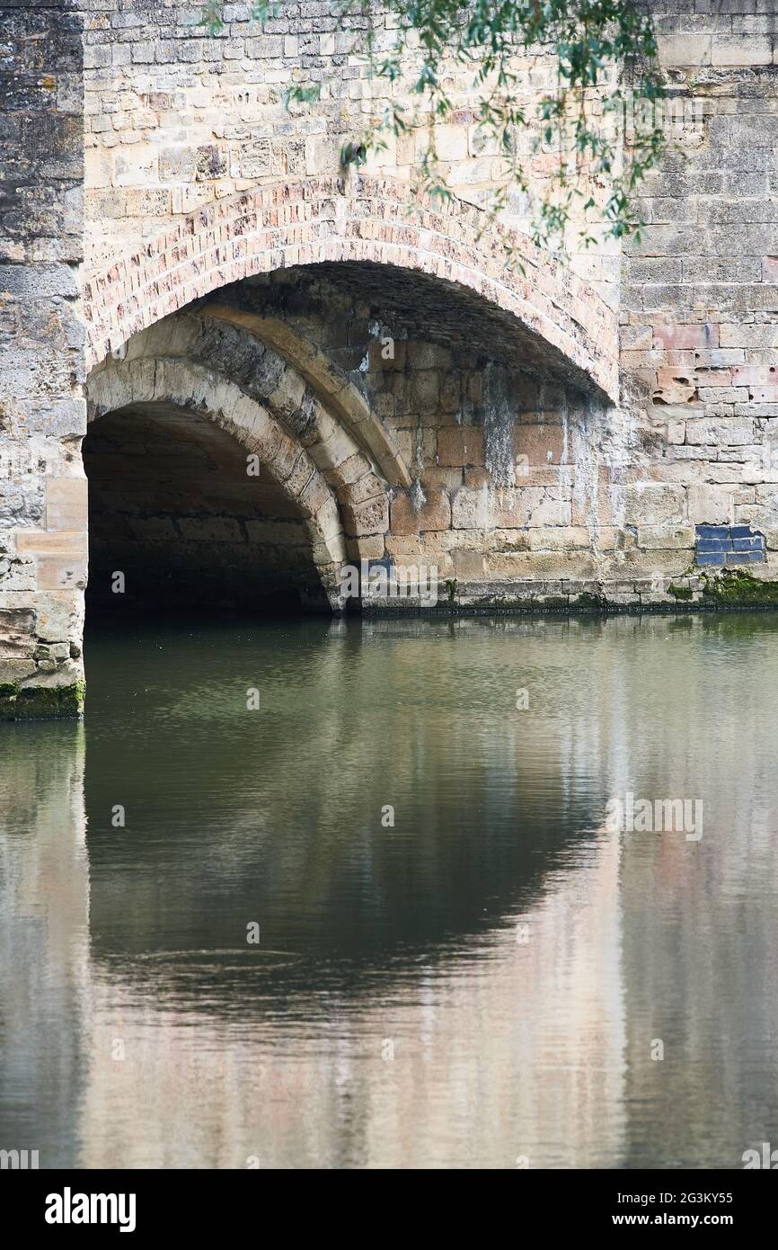 One arch of the nine arches bridge over the river Nene at Thrapston ...