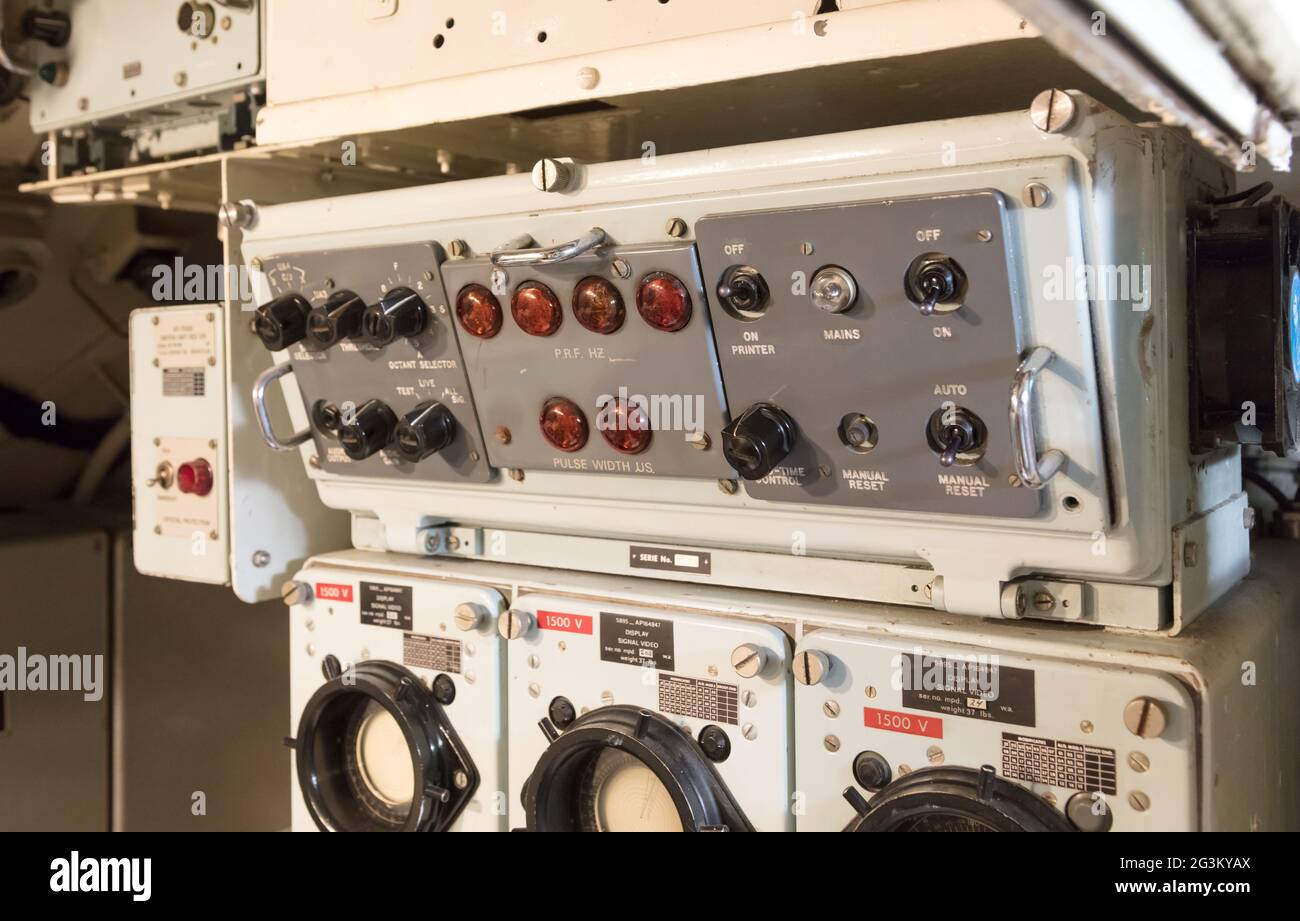 Interior of an old submarine - Command room Stock Photo - Alamy
