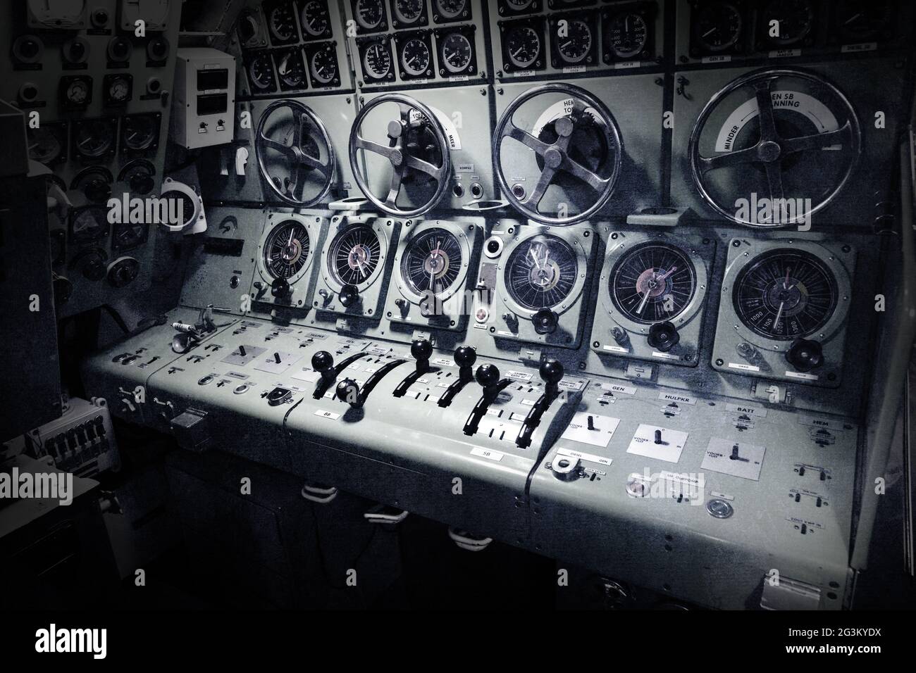 Interior of an old submarine - Command room Stock Photo - Alamy