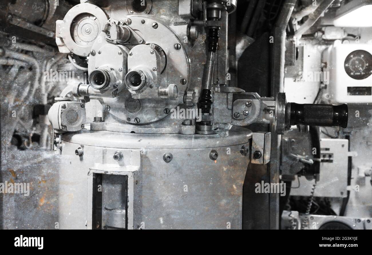 Interior of an old submarine - Command room Stock Photo - Alamy