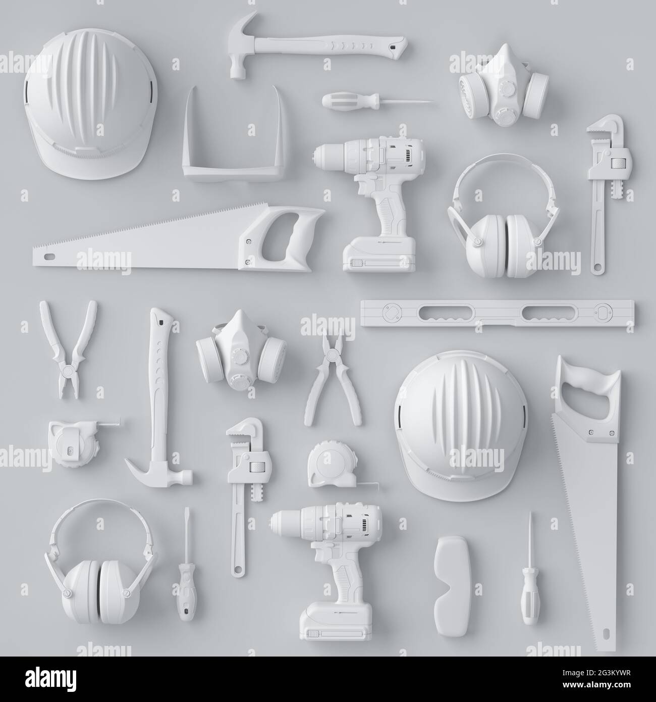 Top view of monochrome construction tools for repair and installation ...