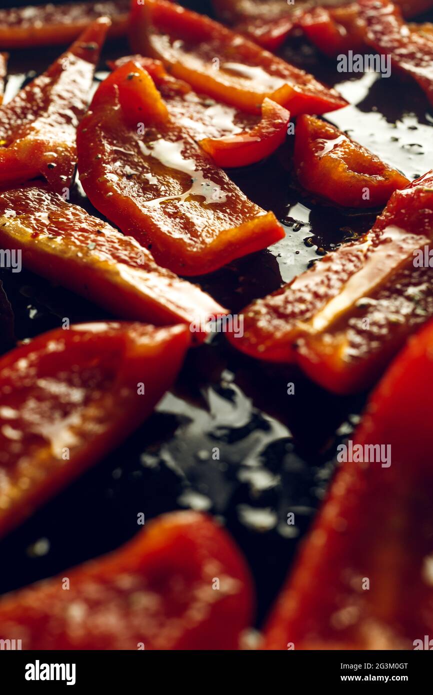 Red Bell Pepper slices Stock Photo - Alamy