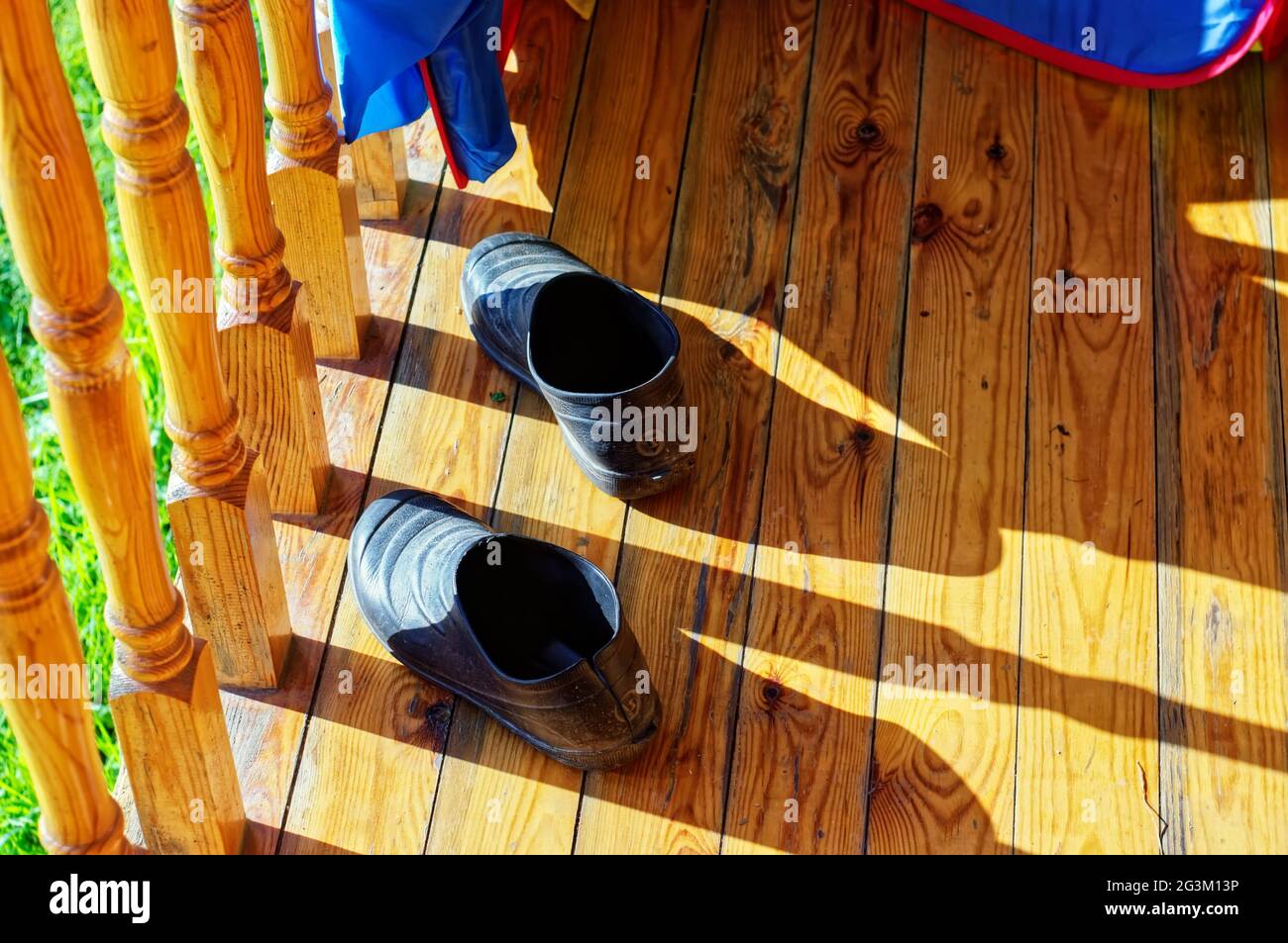 outdoor shoes on the terrace, in summer Stock Photo - Alamy
