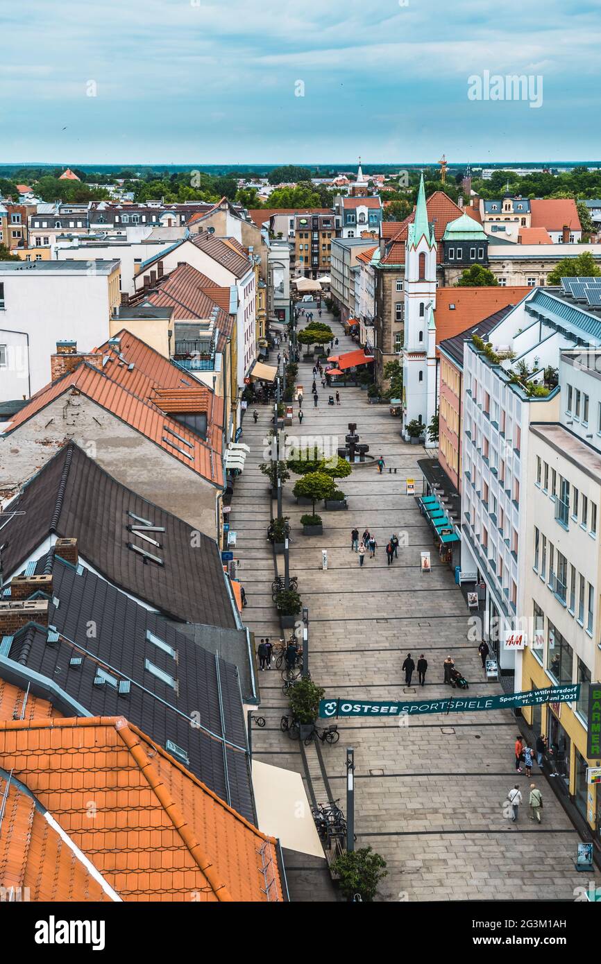 Cottbus, Brandenburg, Germany: Pedestrian zone with church ...