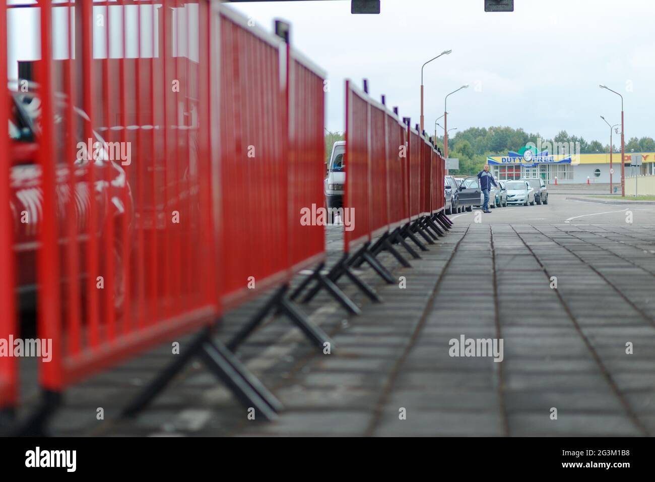 A queue of cars at the checkpoint across the state border Stock Photo ...