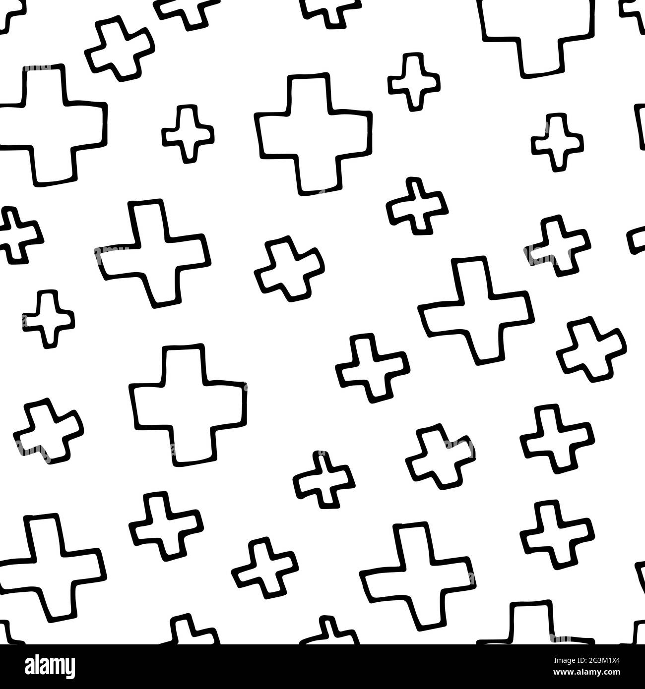Seamless neutral doodle pattern. Black hand-drawn crosses on a white ...