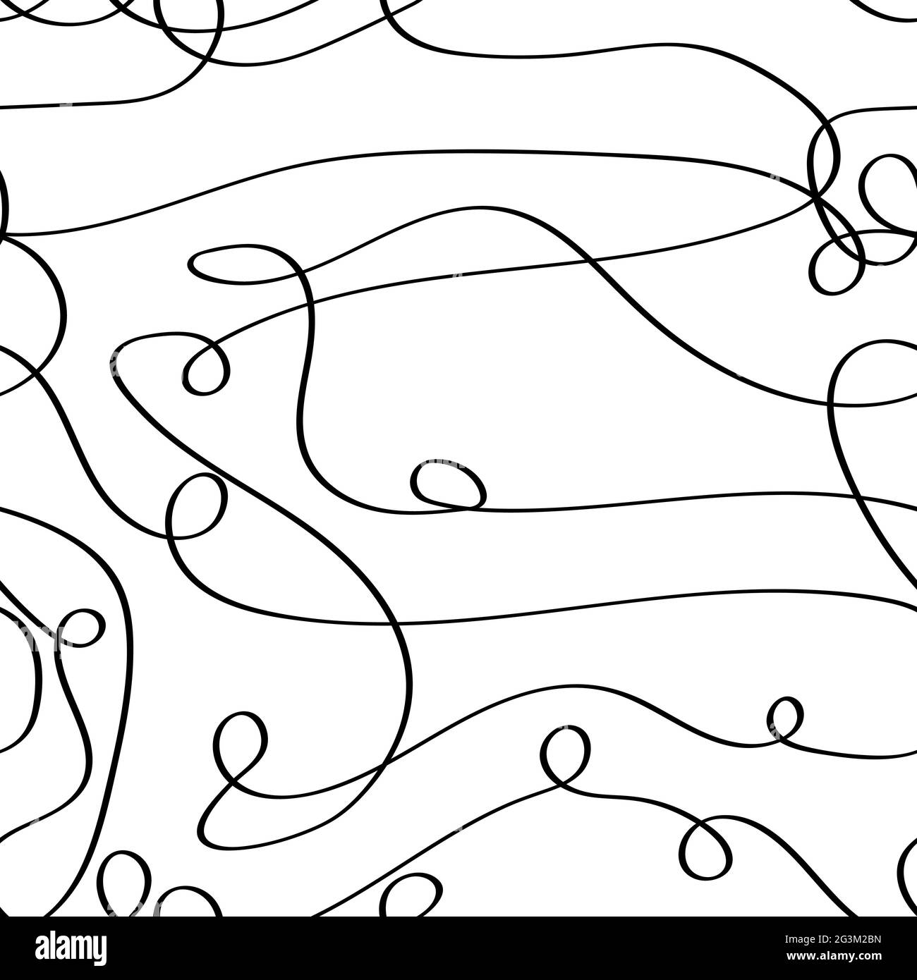 Seamless messy monochrome pattern. Black continuous line with bends and ...