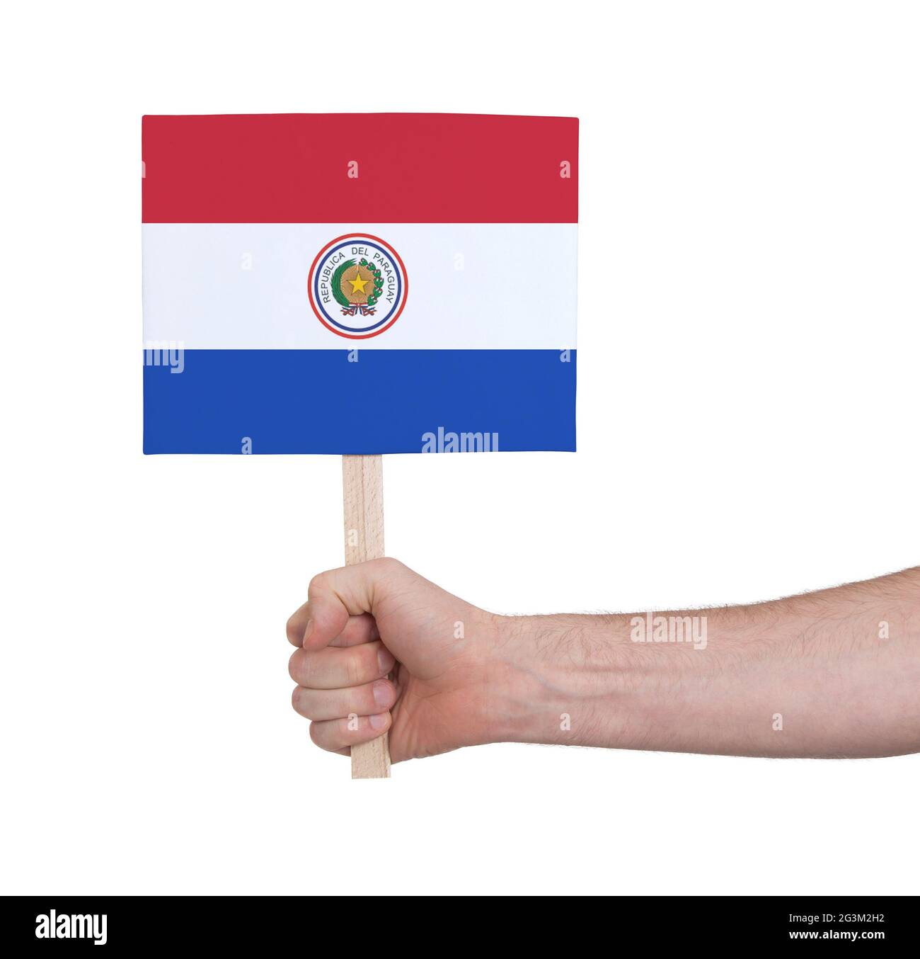 Hand holding small card - Flag of Paraguay Stock Photo - Alamy
