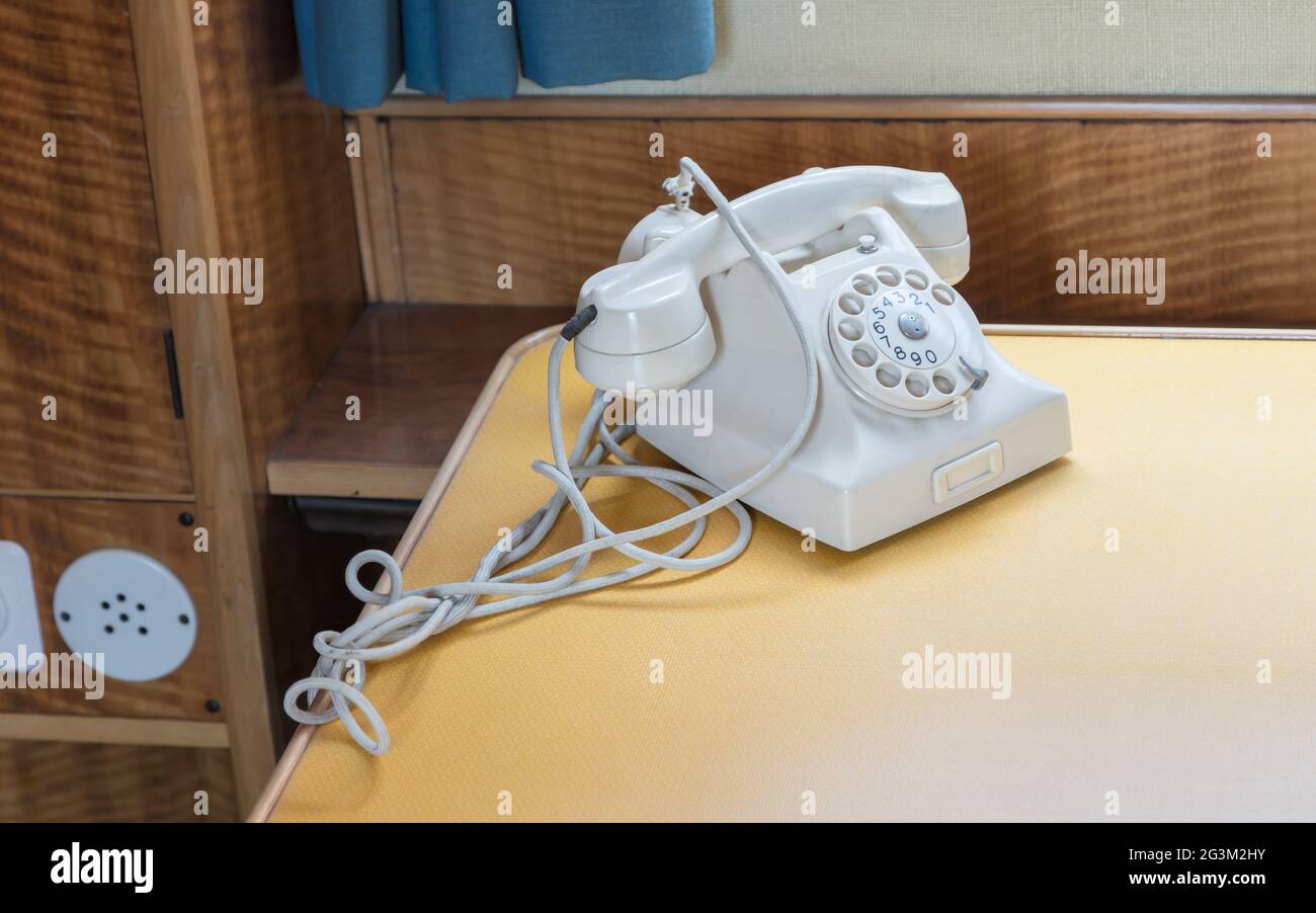Retro telephone in a train Stock Photo - Alamy