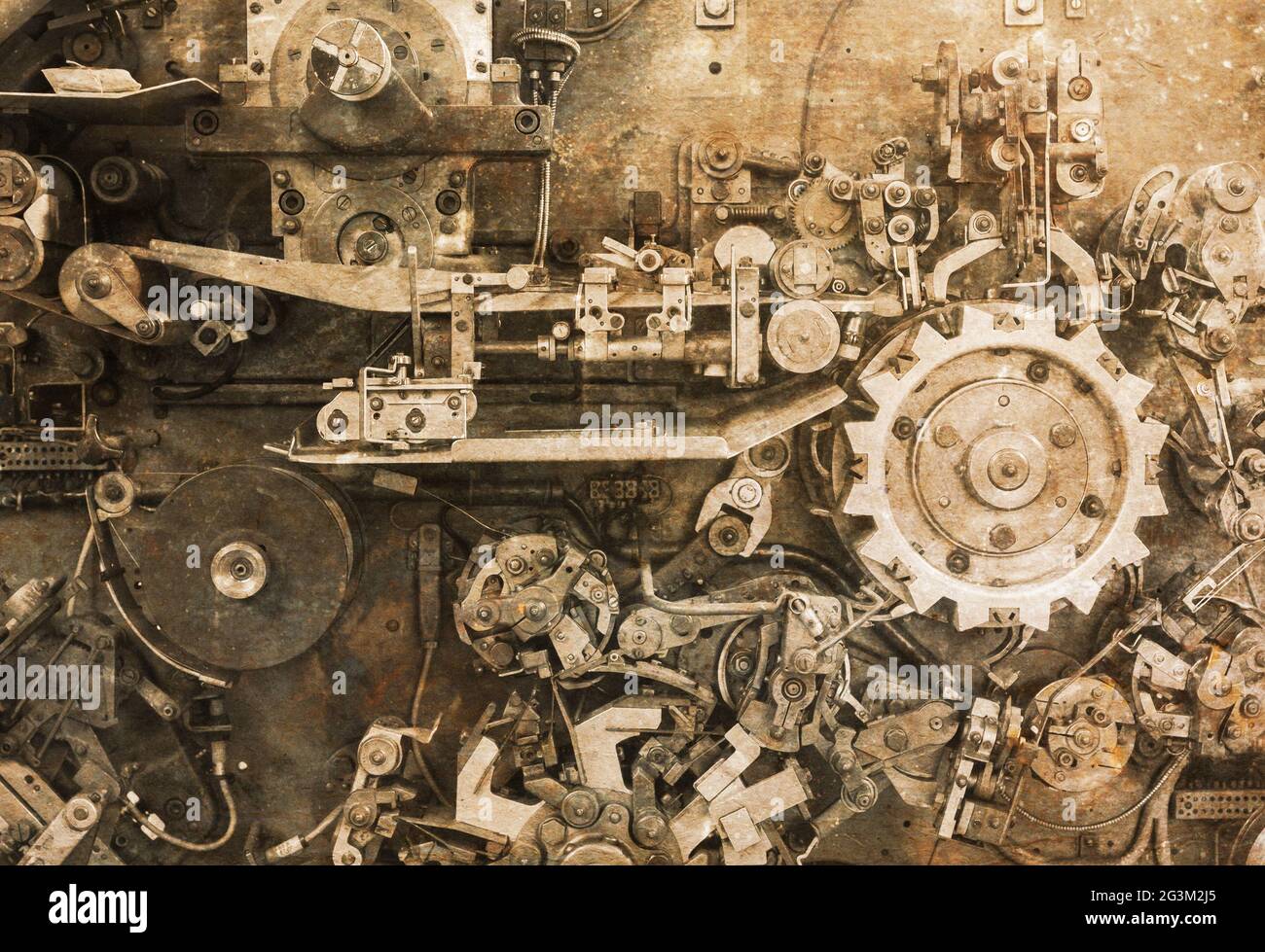 Complex old machine for packing teabags Stock Photo - Alamy