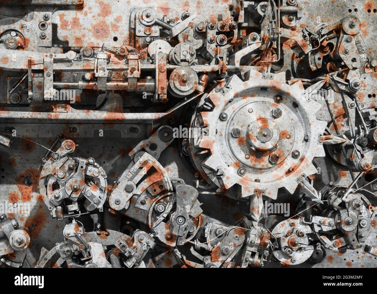 Complex old machine for packing teabags Stock Photo - Alamy