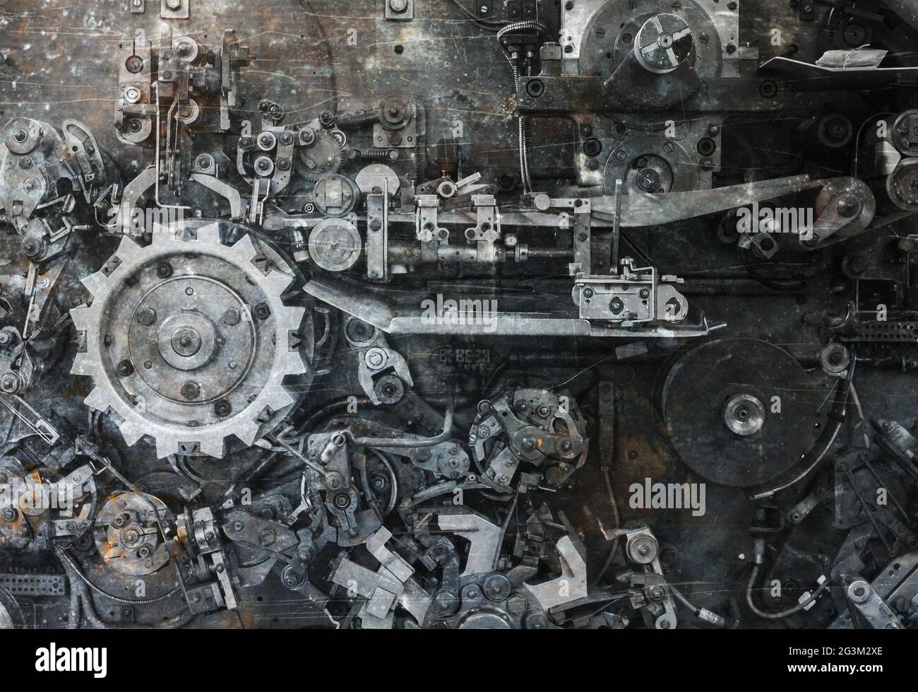 Complex old machine for packing teabags Stock Photo - Alamy