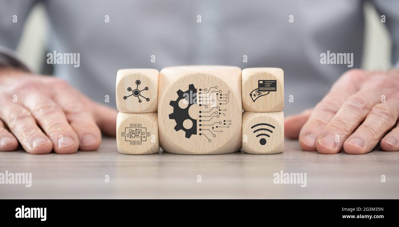 Wooden blocks with symbol of digital disruption concept Stock Photo - Alamy