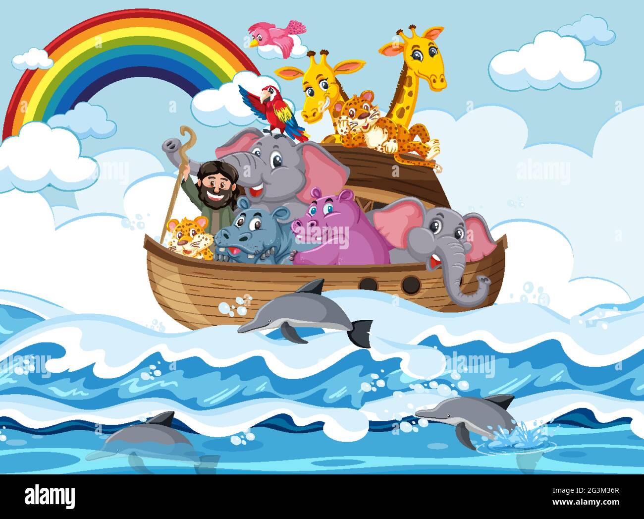 Animals on Noah's ark floating in the ocean scene illustration Stock Vector Image & Art - Alamy