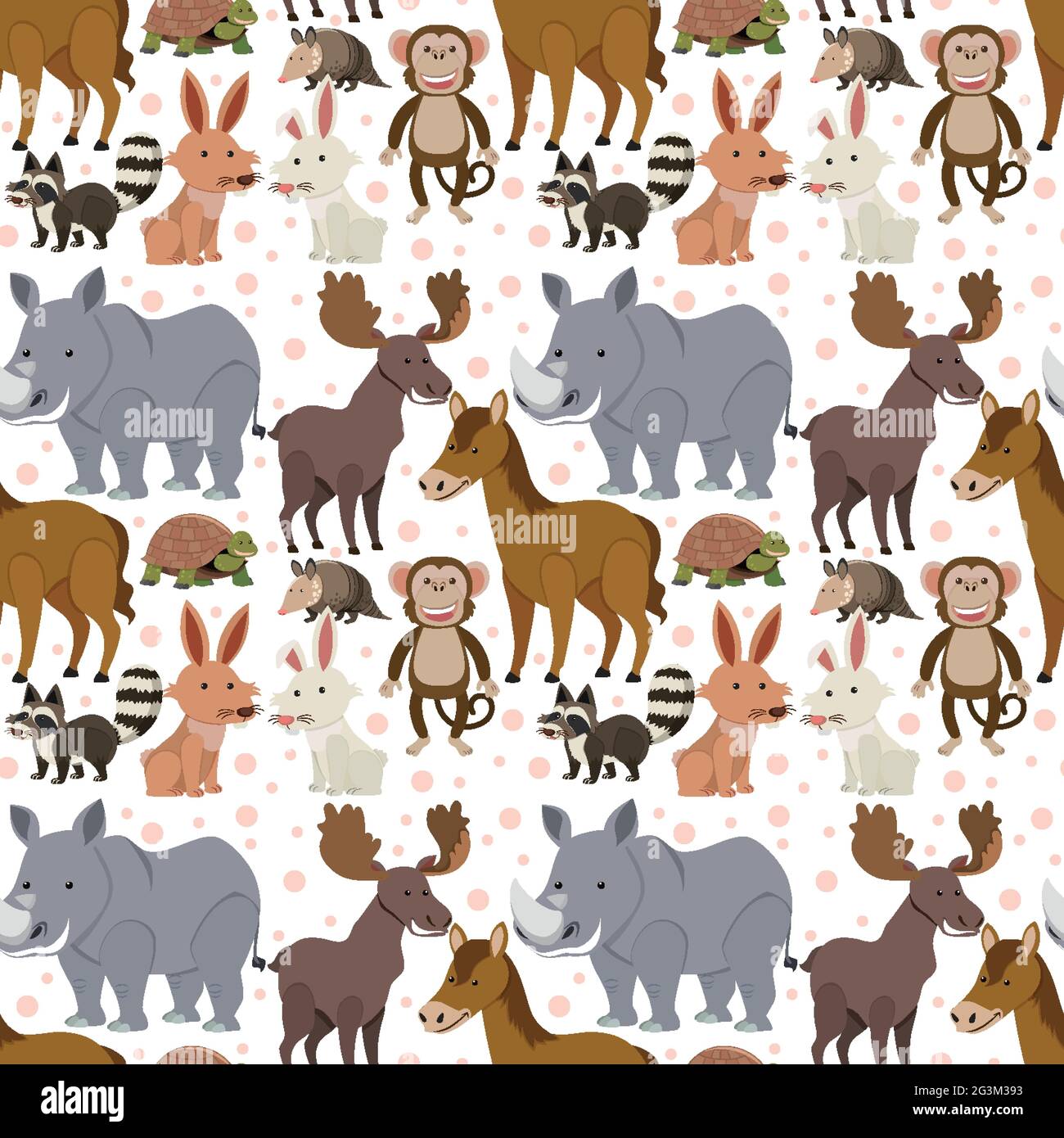 Seamless pattern with cute wild animals on white background ...
