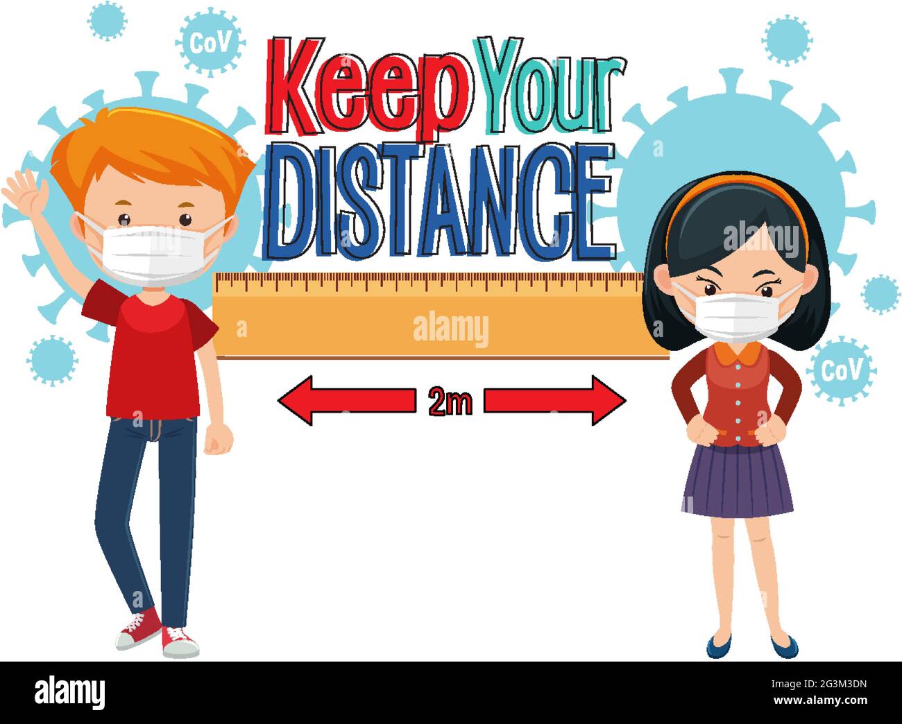Keep your distance banner with cartoon character illustration Stock ...