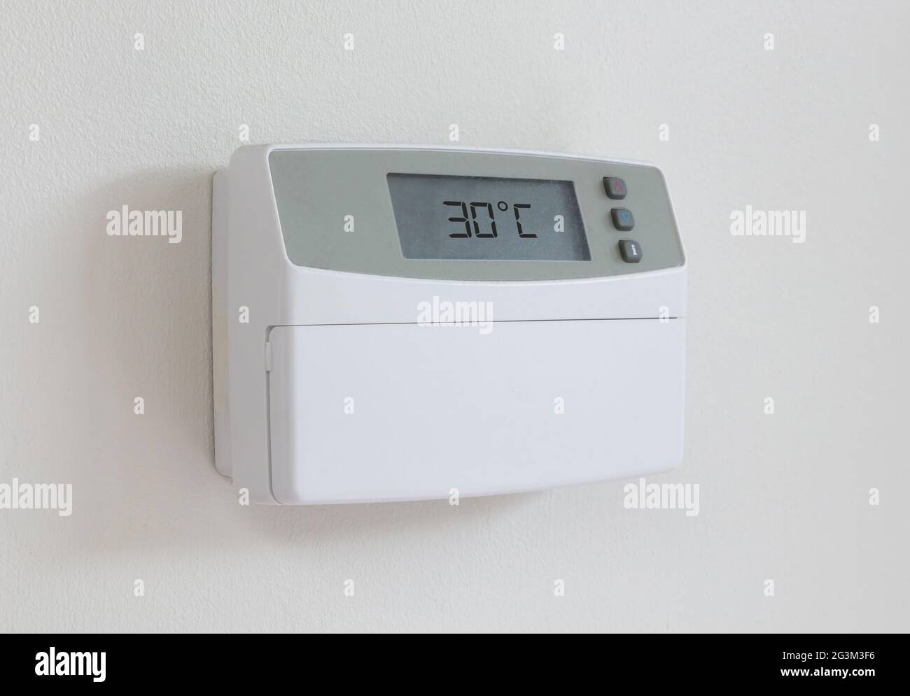Vintage digital thermostat - Covert in dust - 30 degrees celcius Stock Photo - Alamy