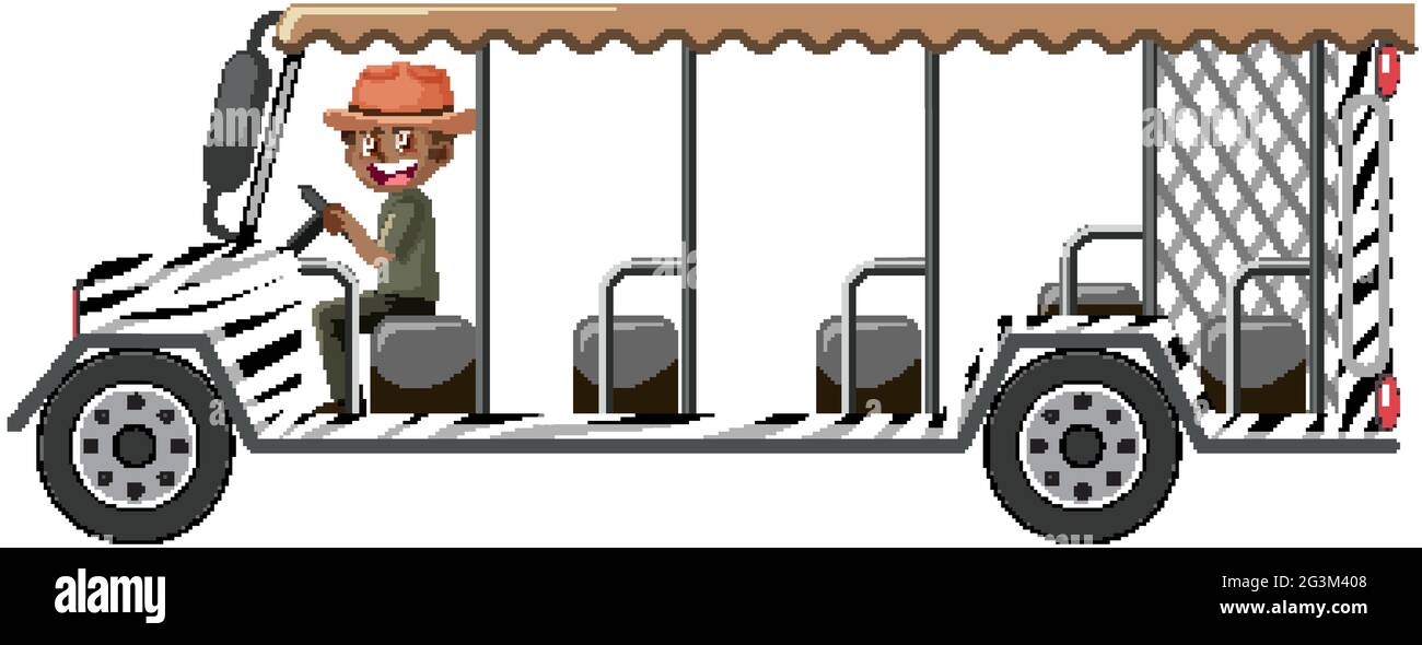 Zoo concept with children on tourist car isolated on white background ...