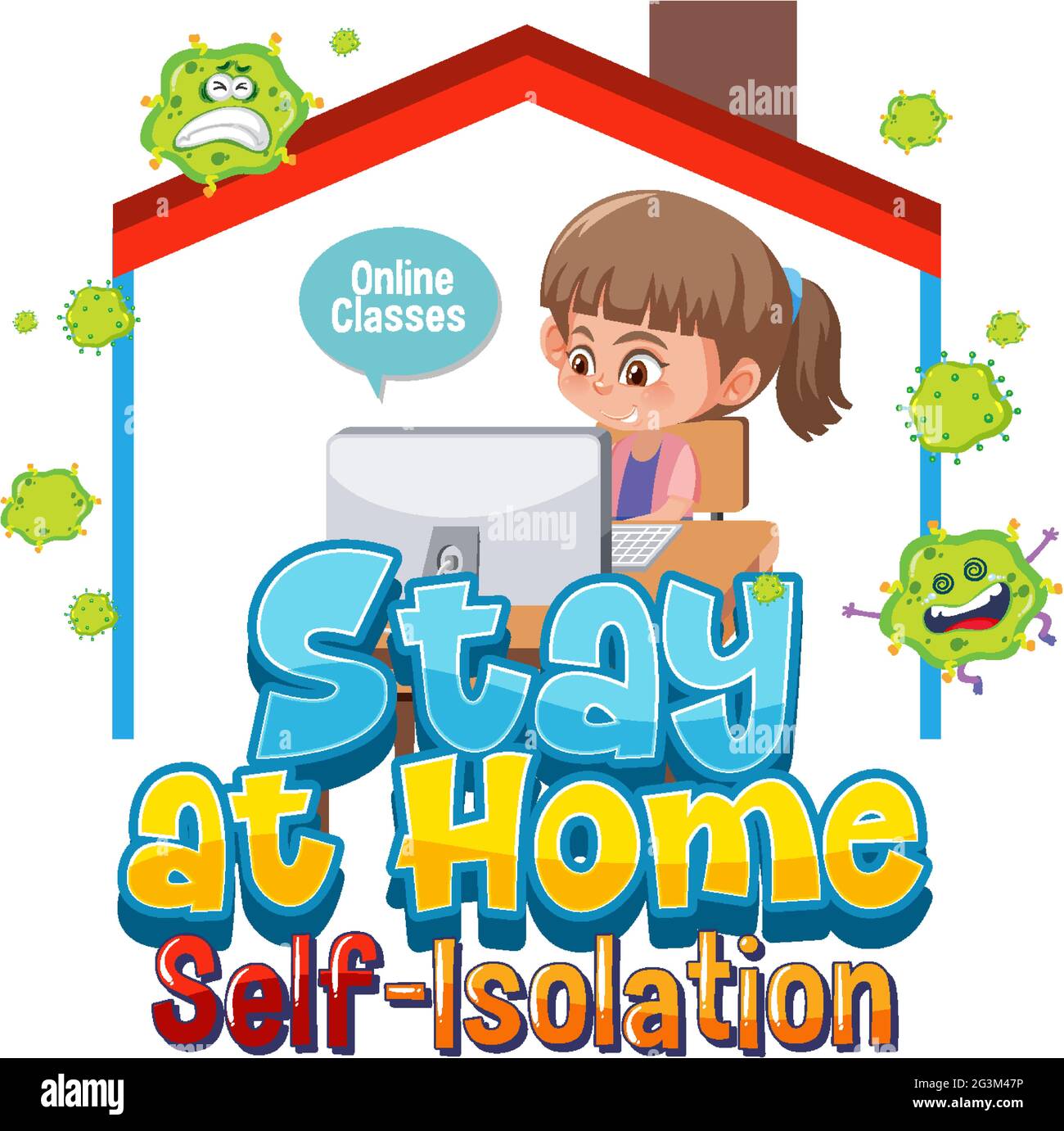 Stay at home and self-isolation banner with cartoon character work from ...