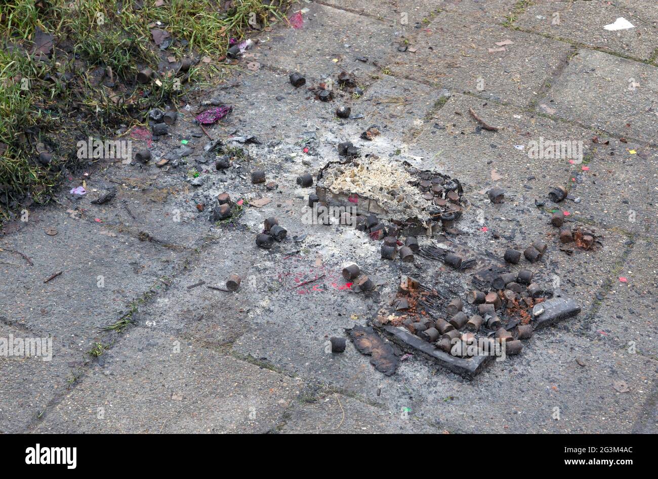 Used fireworks on te street Stock Photo - Alamy