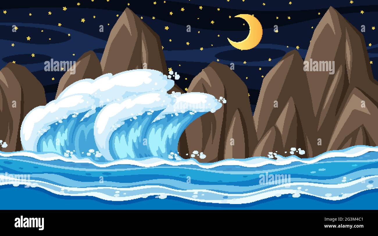 Beach landscape at night scene illustration Stock Vector Image & Art ...