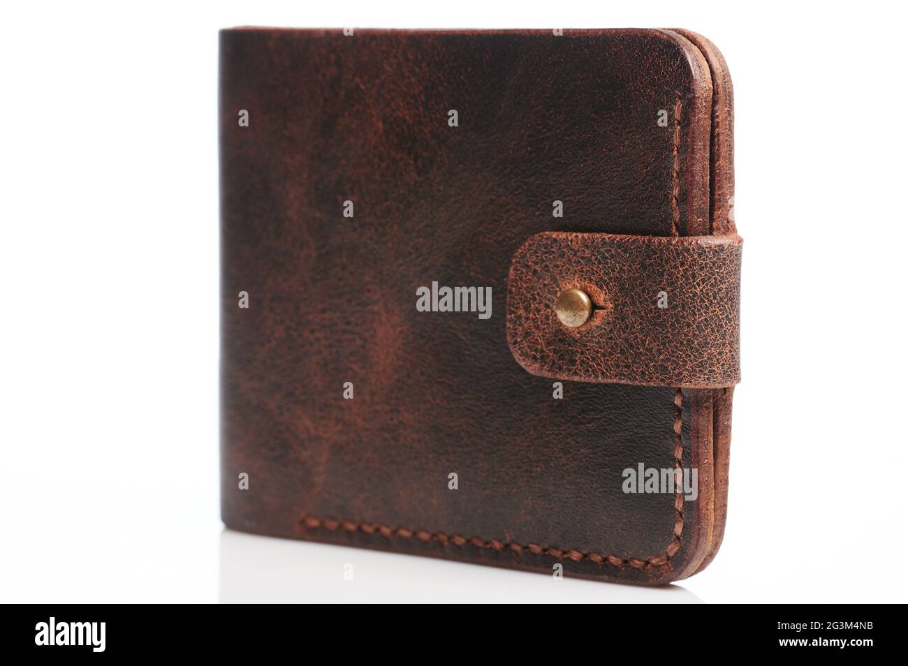 Closed brown color leather wallet side view isolated on white ...
