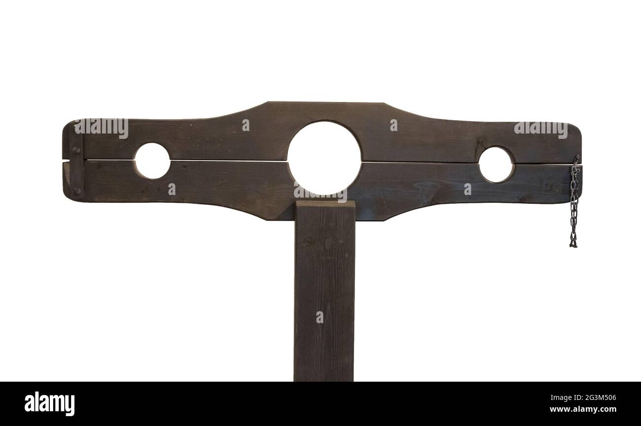 Medieval pillory isolated Stock Photo - Alamy