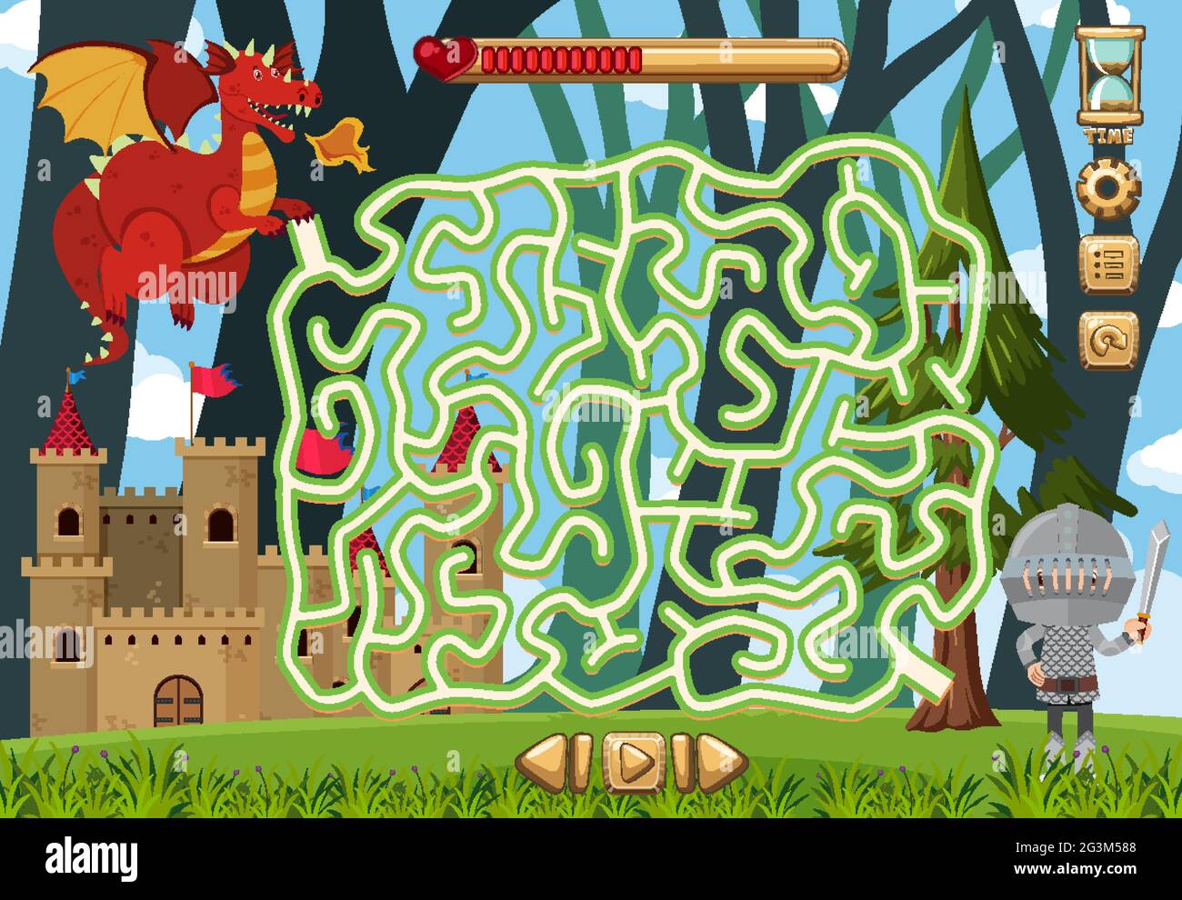 Maze puzzle game activity for children in fantasy theme illustration ...