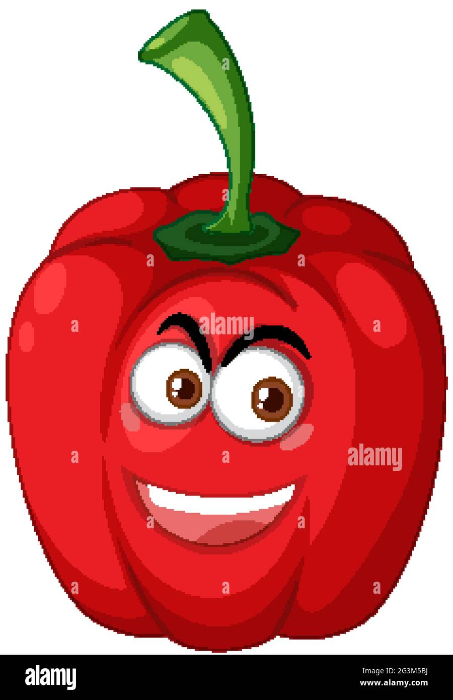 Red capsicum cartoon character with happy face expression on white ...