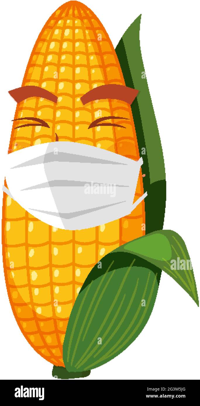 Cute corn cartoon character with face expression on white background ...