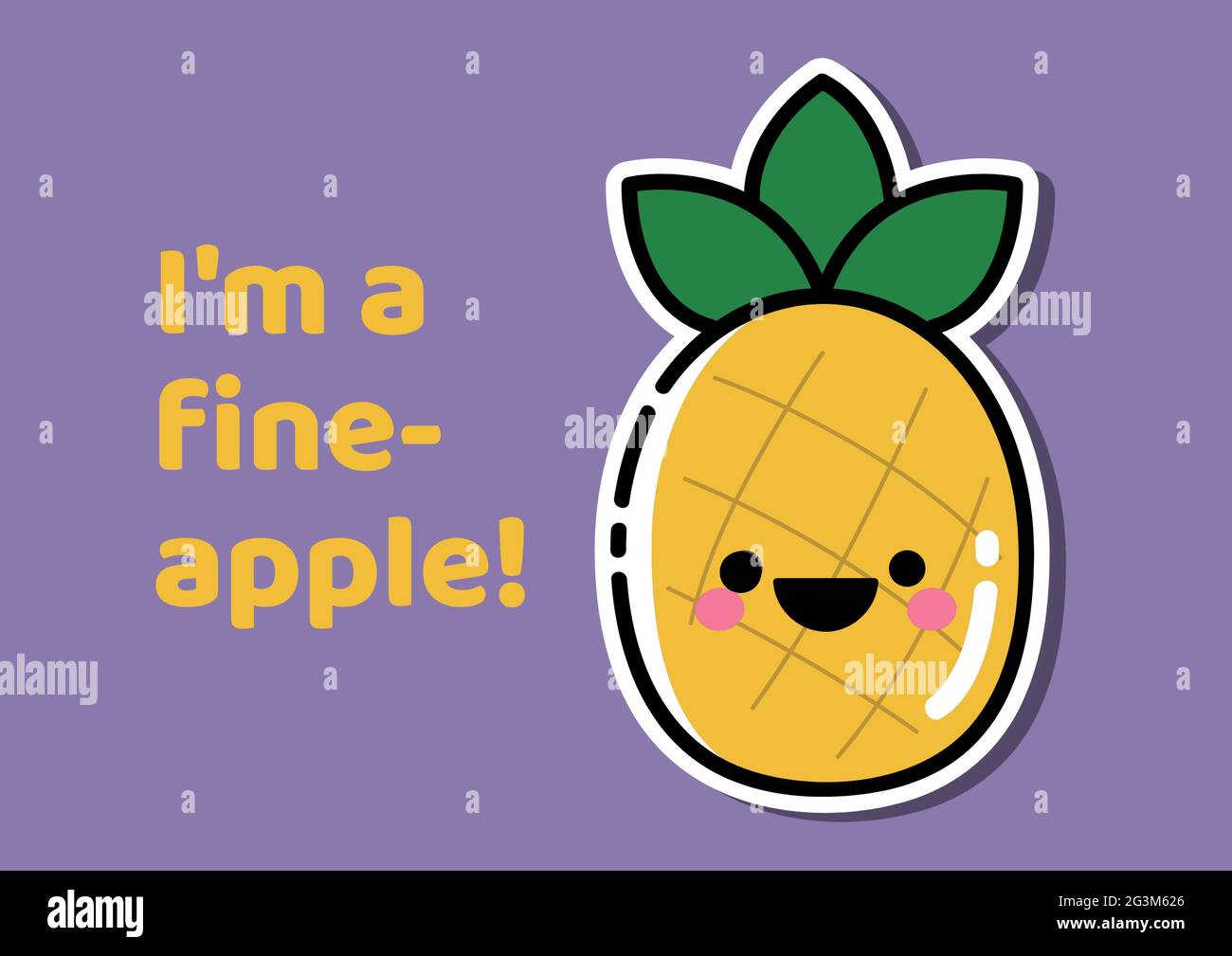 Composition of i'm a fineapple text with smiling pineapple on purple ...