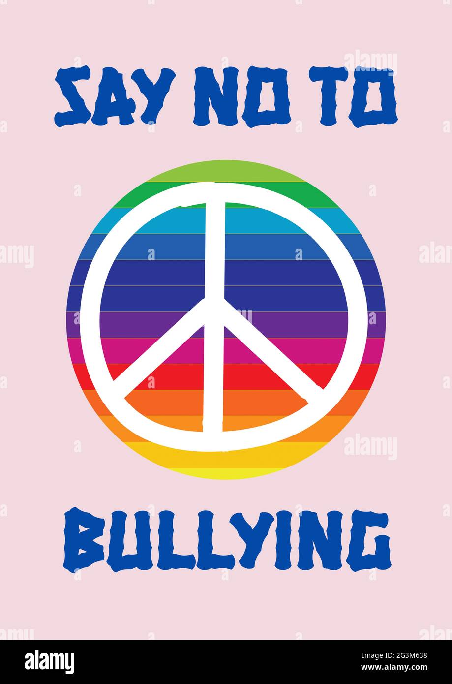 Composition of anti bullying text with peace symbol and rainbow circle ...