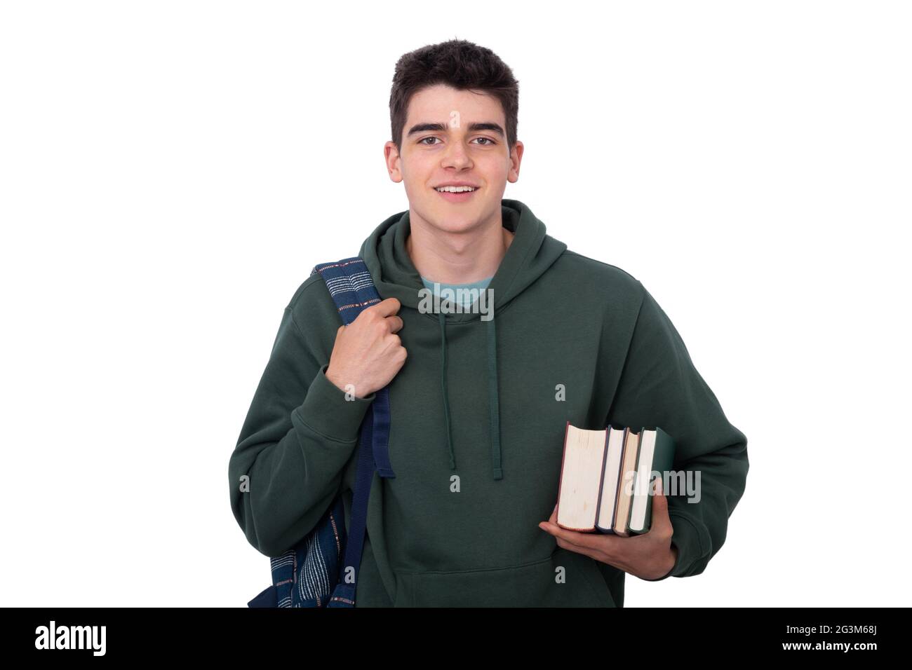 student with books isolated on white background Stock Photo - Alamy