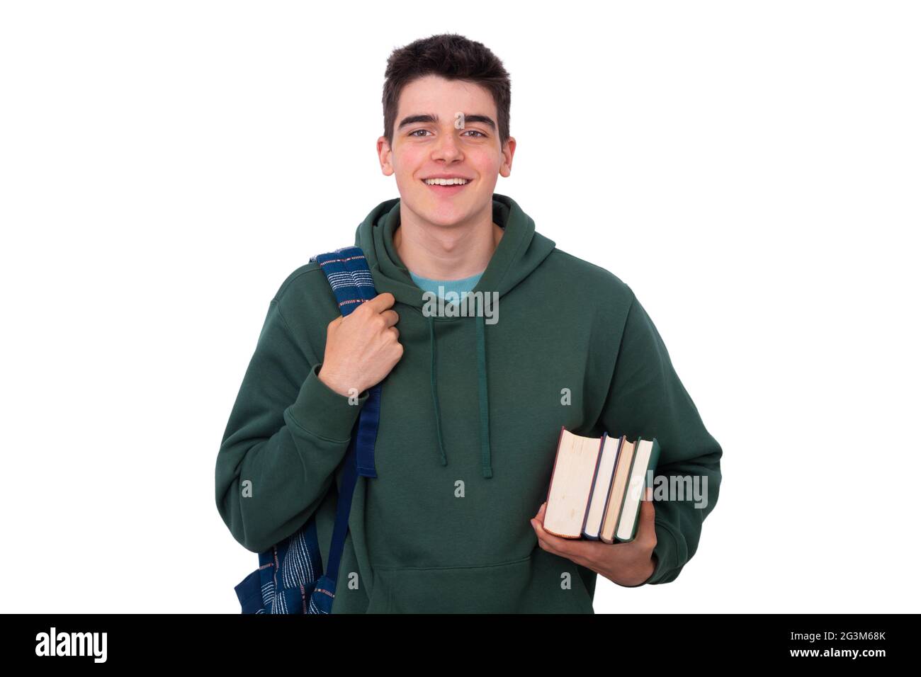 student with books isolated on white background Stock Photo - Alamy