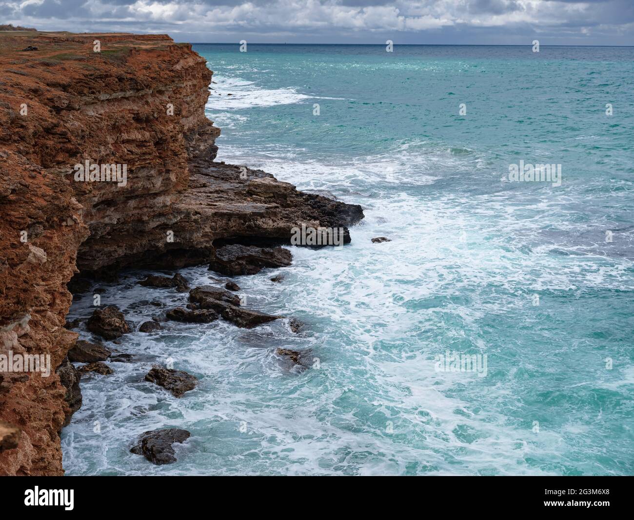 Beautiful view of ocean waves and a fantastic rocky shore, Sea patterns ...