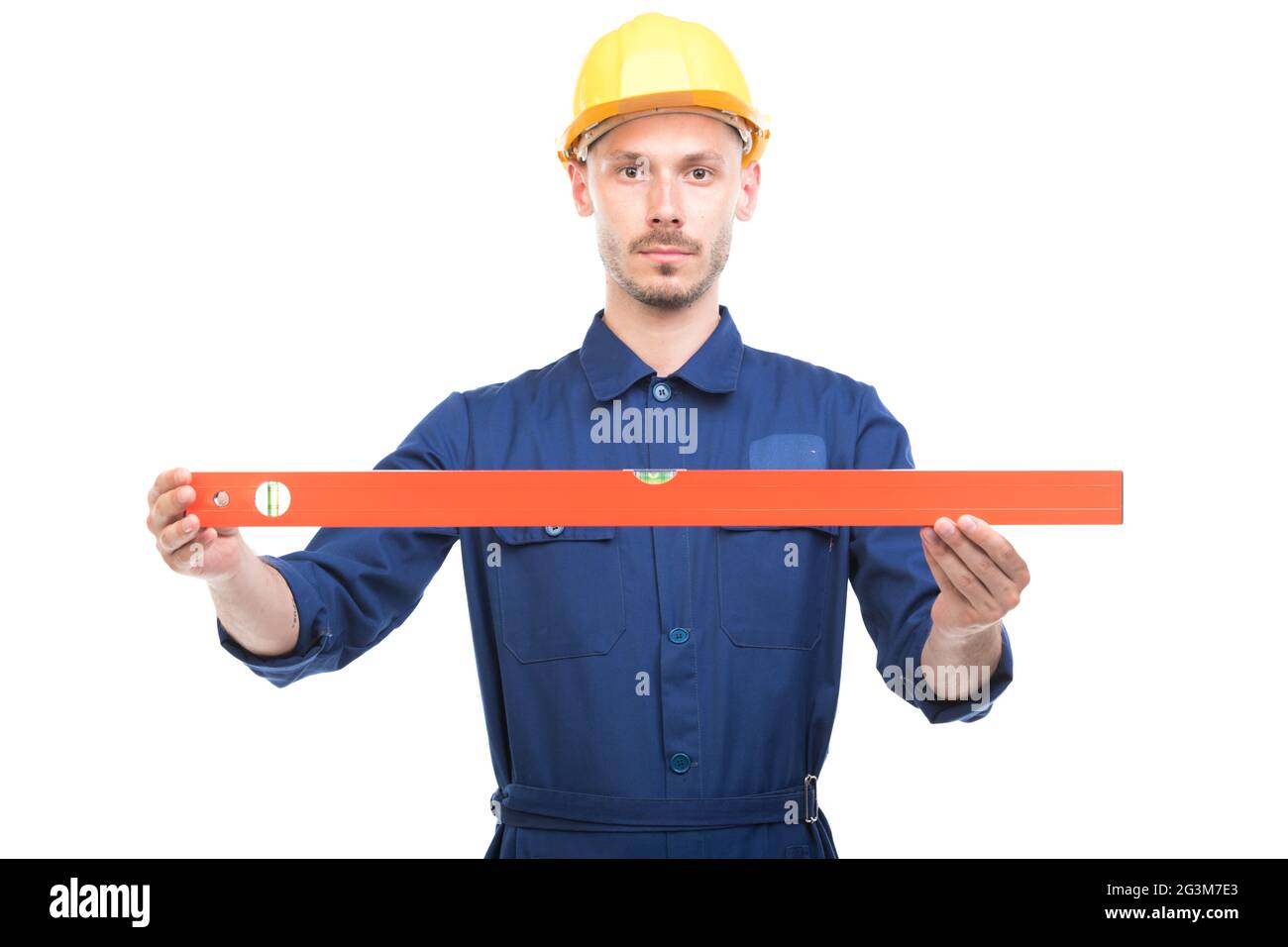 Portrait of successful handsome young adult Caucasian construction ...