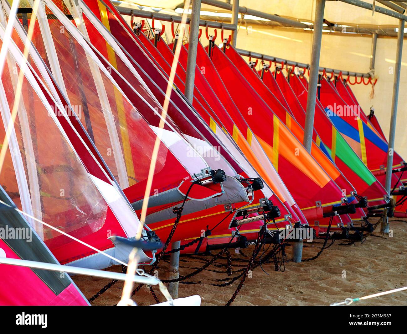 windsurfing sails storage on beach Stock Photo - Alamy