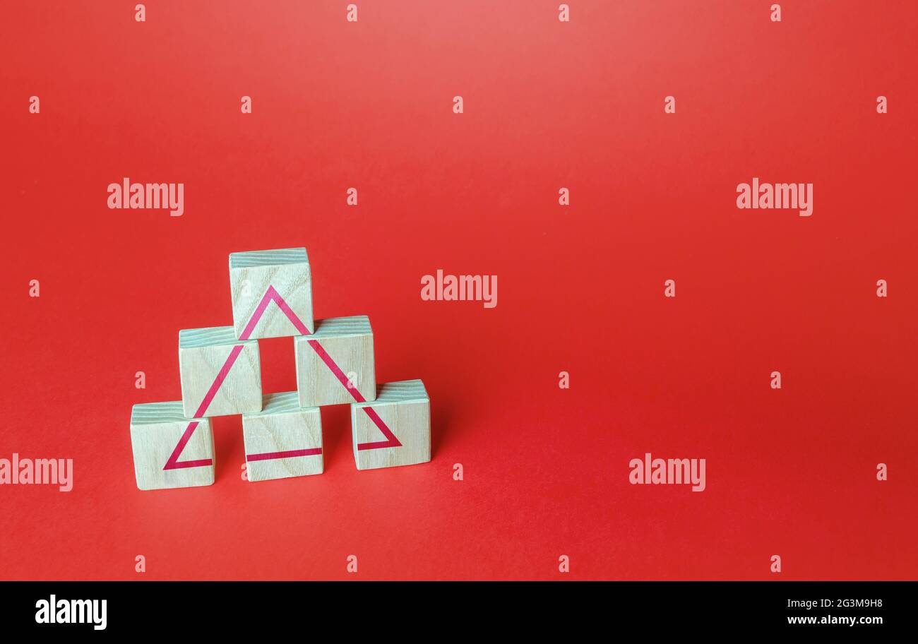 Wooden blocks make a triangle. Society or business ranking system ...