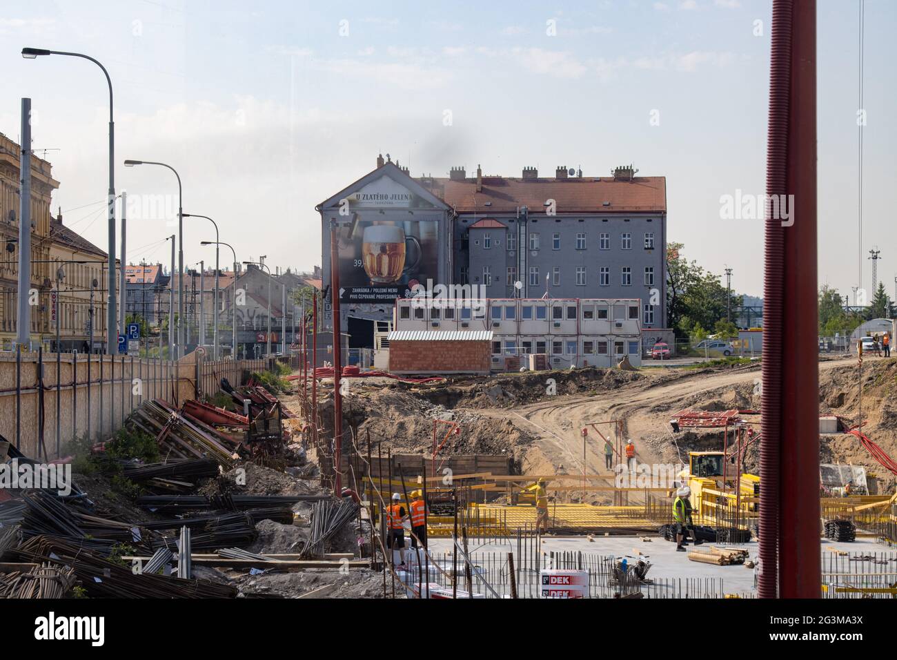 Workers on construction of huge developer project Smichov city of ...
