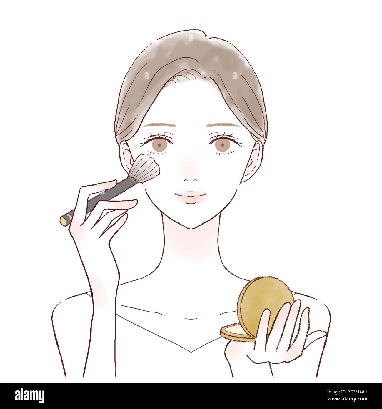 Woman applying powdery foundation to face with makeup brushWoman ...